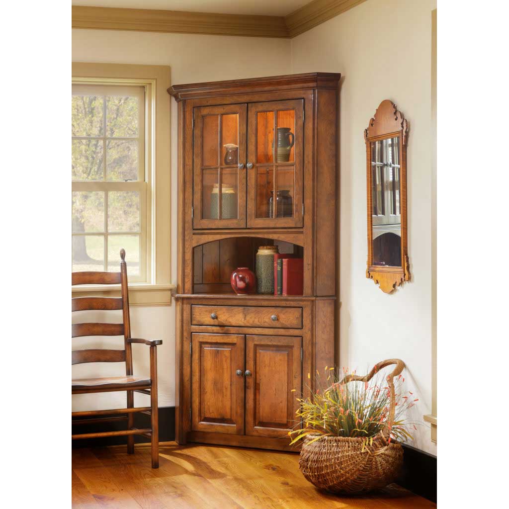 Amish Shaker 2 Door Corner Dining Storage Hutch – Minnijoy